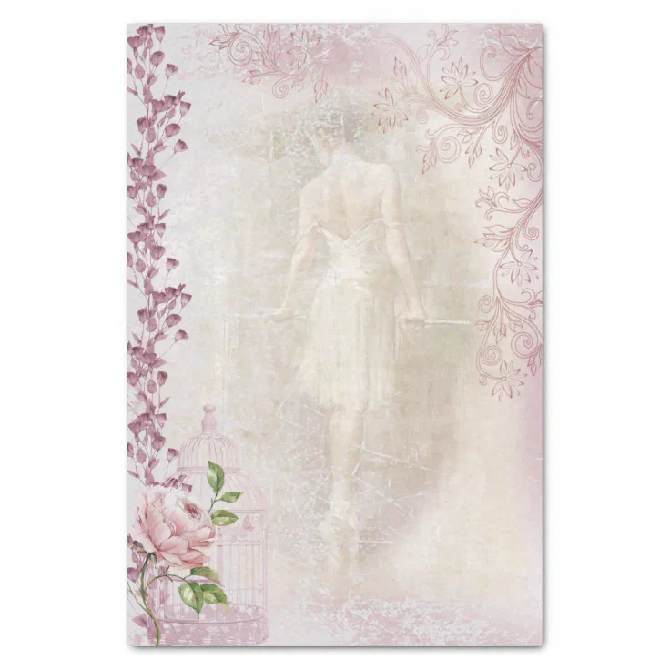Ballerina Dancing en Pointe Floral Decoupage Tissue Paper | Zazzle