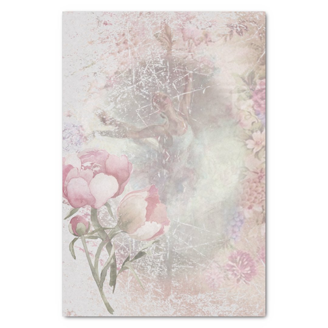 Ballerina Dancing Pose Pink Floral Decoupage Tissue Paper | Zazzle