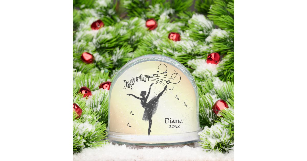 Ballerina Dancing with Music Yellow Name and Year Snow Globe | Zazzle
