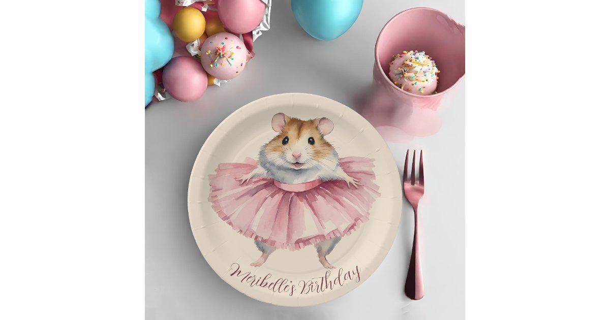 Ballerina Hamster Girl Birthday Paper Plates | Zazzle