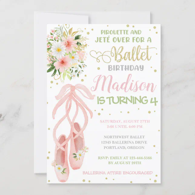 Ballerina Invitation Ballet Birthday Invite | Zazzle