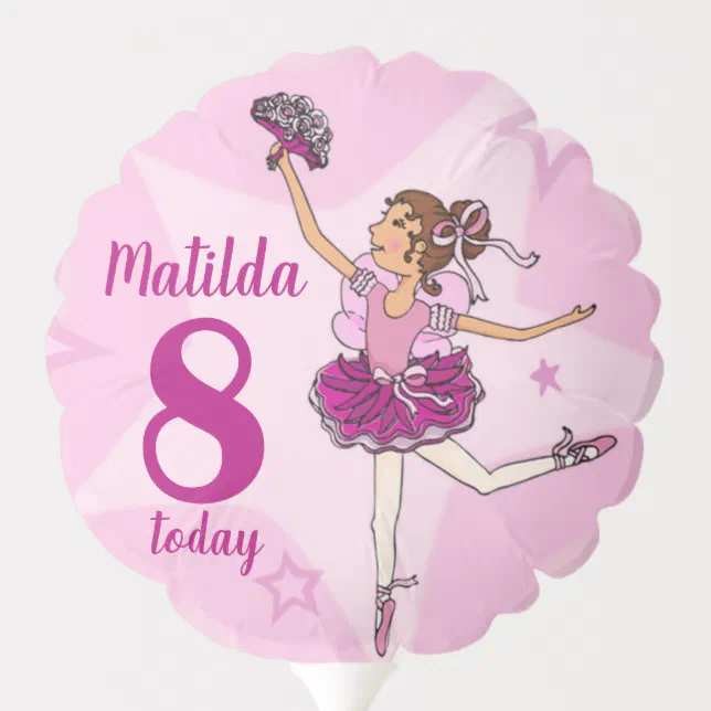 Ballerina pink girl 8th birthday personalized name balloon | Zazzle