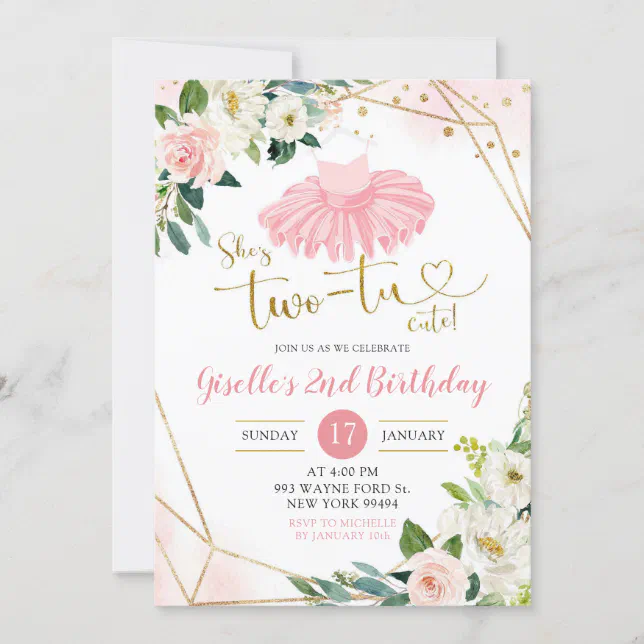 Ballerina Tutu Girl Second Birthday Invitation | Zazzle