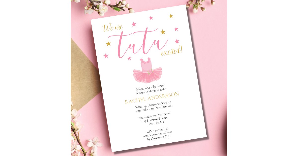Ballerina Tutu Pink Gold Baby Shower Invitation | Zazzle