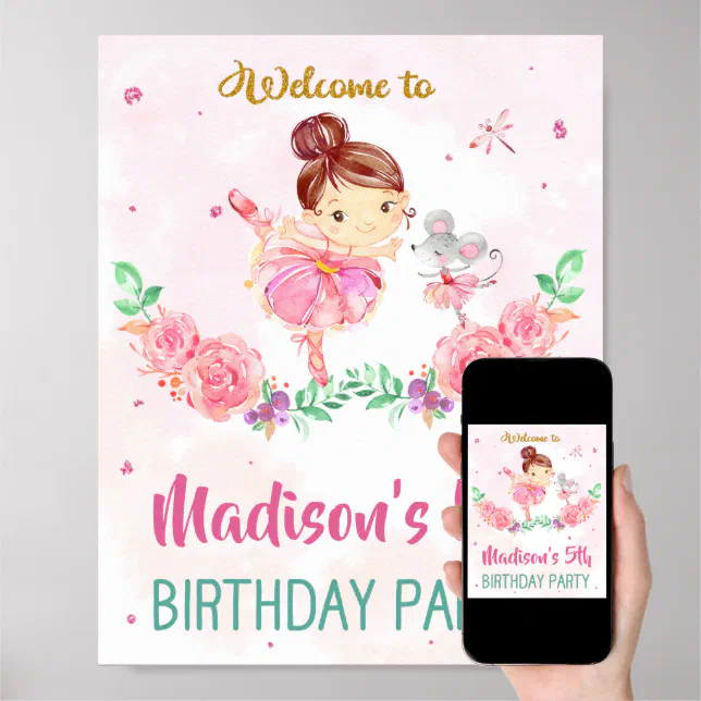 Ballerina welcome party sign Ballet girl poster | Zazzle