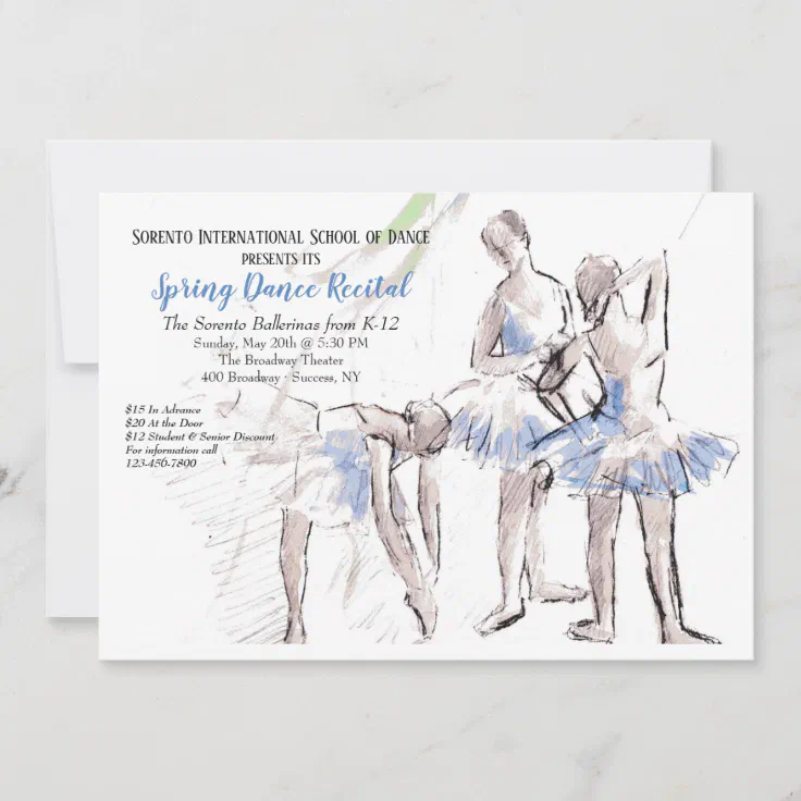 Ballerinas Dancing School Recital Invitation | Zazzle