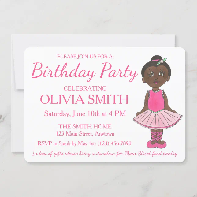 Ballet Ballerina Tutu Dance Themed Birthday Party Invitation | Zazzle