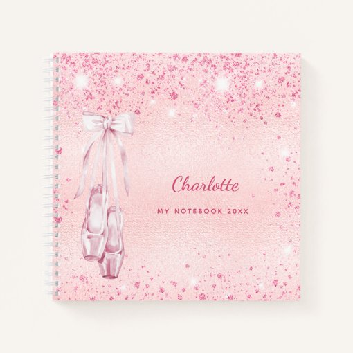 Ballet dance blush pink glitter monogram notebook | Zazzle