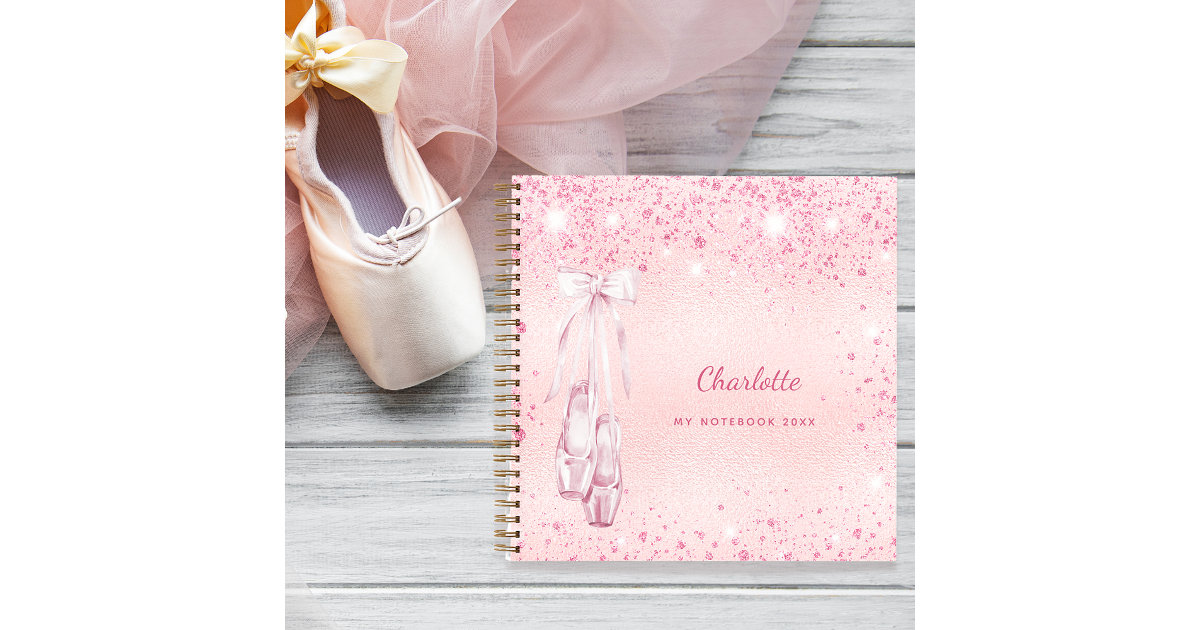 Ballet dance blush pink glitter monogram notebook | Zazzle