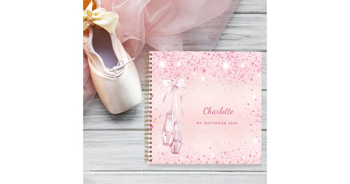 Ballet dance blush pink glitter monogram notebook | Zazzle