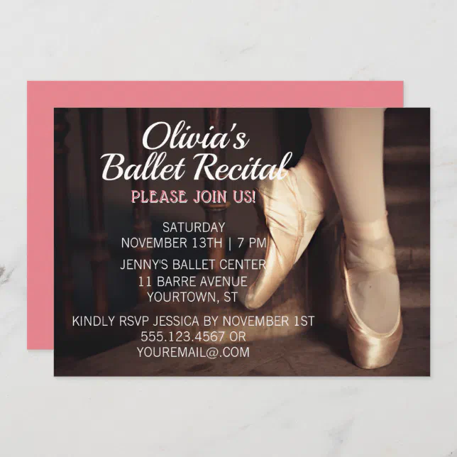 Ballet Dance Recital Invitation Ballerina Pink | Zazzle