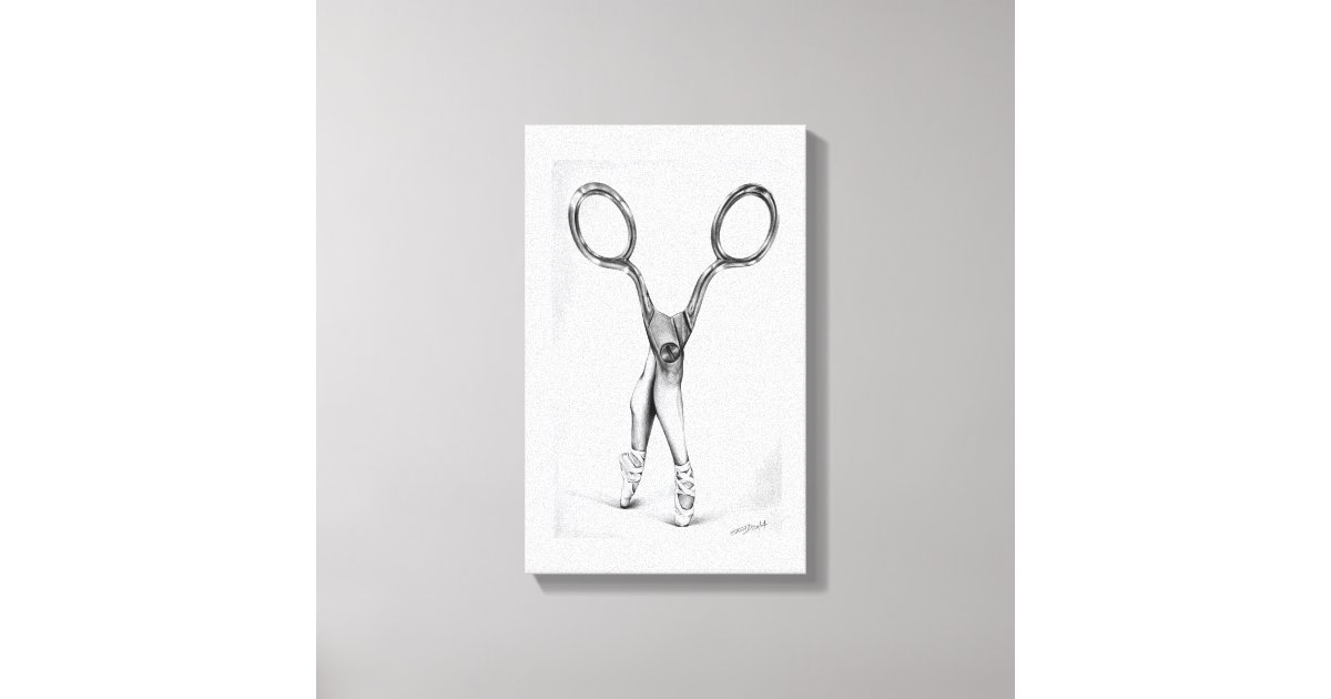 Ballet dance Scissors Ballerina Surreal drawing Canvas Print | Zazzle