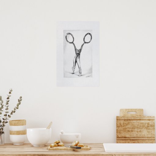 Ballet dance Scissors Ballerina Surreal drawing Poster | Zazzle