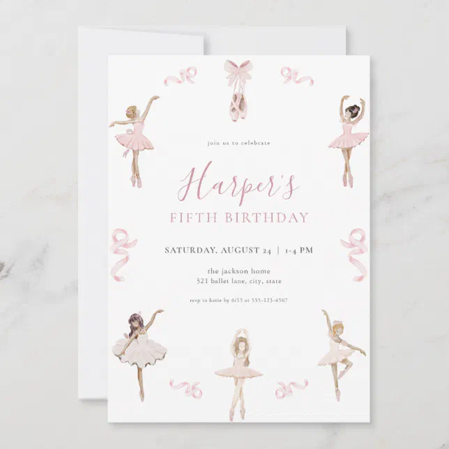 Ballet Dancer Ballerina Birthday Party Invitation | Zazzle