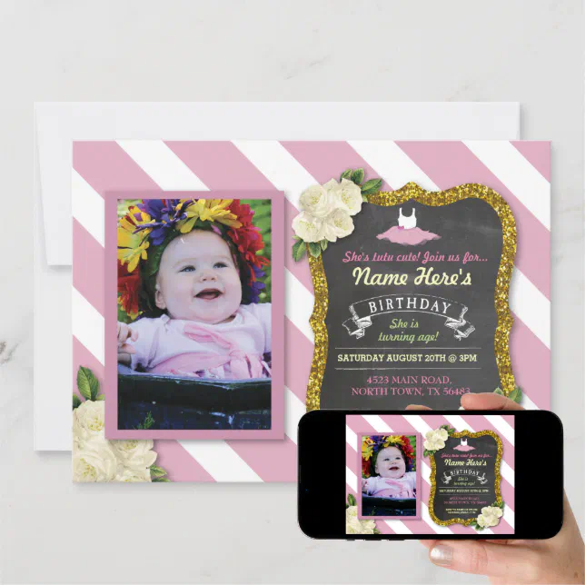 Ballet Dancer Tutu Cute Pink Party Birthday Invite | Zazzle