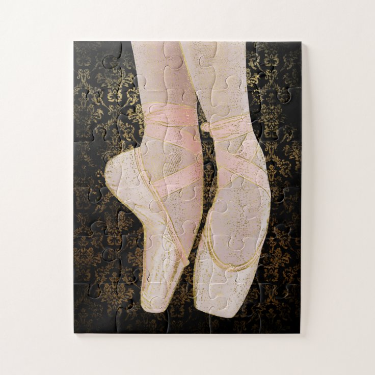 Ballet Jigsaw Puzzle Toe Shoes - Black Pink Gold | Zazzle
