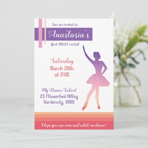 Ballet recital invitation, purple ballerina girl invitation | Zazzle