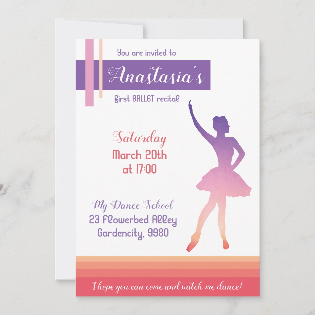 Ballet recital invitation, purple ballerina girl invitation | Zazzle