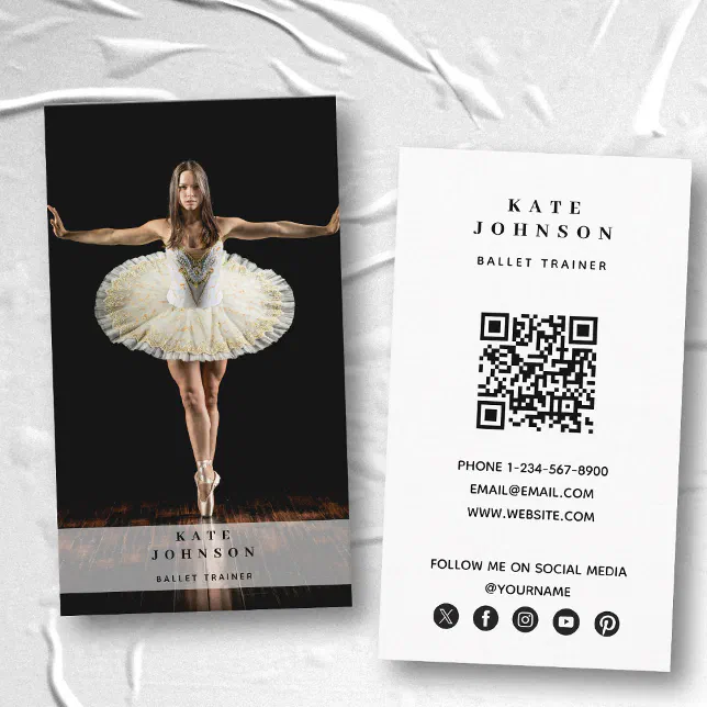 Ballet Trainer Dancer Photo Social Media QR Code Business Card | Zazzle