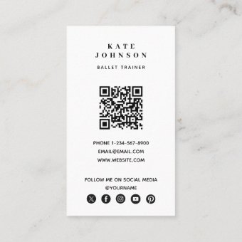 Ballet Trainer Dancer Photo Social Media QR Code Business Card | Zazzle