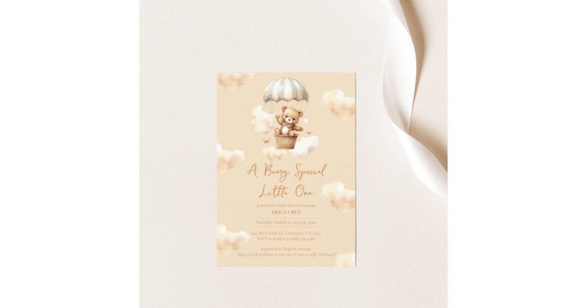 Ballon Teddy Bear Neutral Baby Shower Invitation | Zazzle