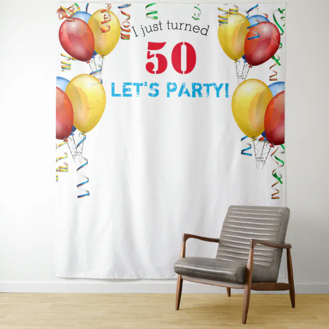 Balloon 50th Birthday Photo Booth Backdrop | Zazzle