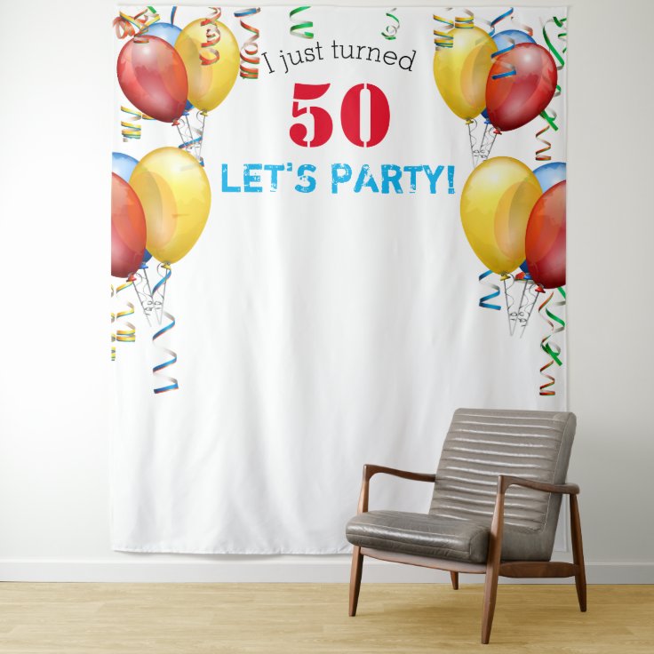 Balloon 50th Birthday Photo Booth Backdrop | Zazzle