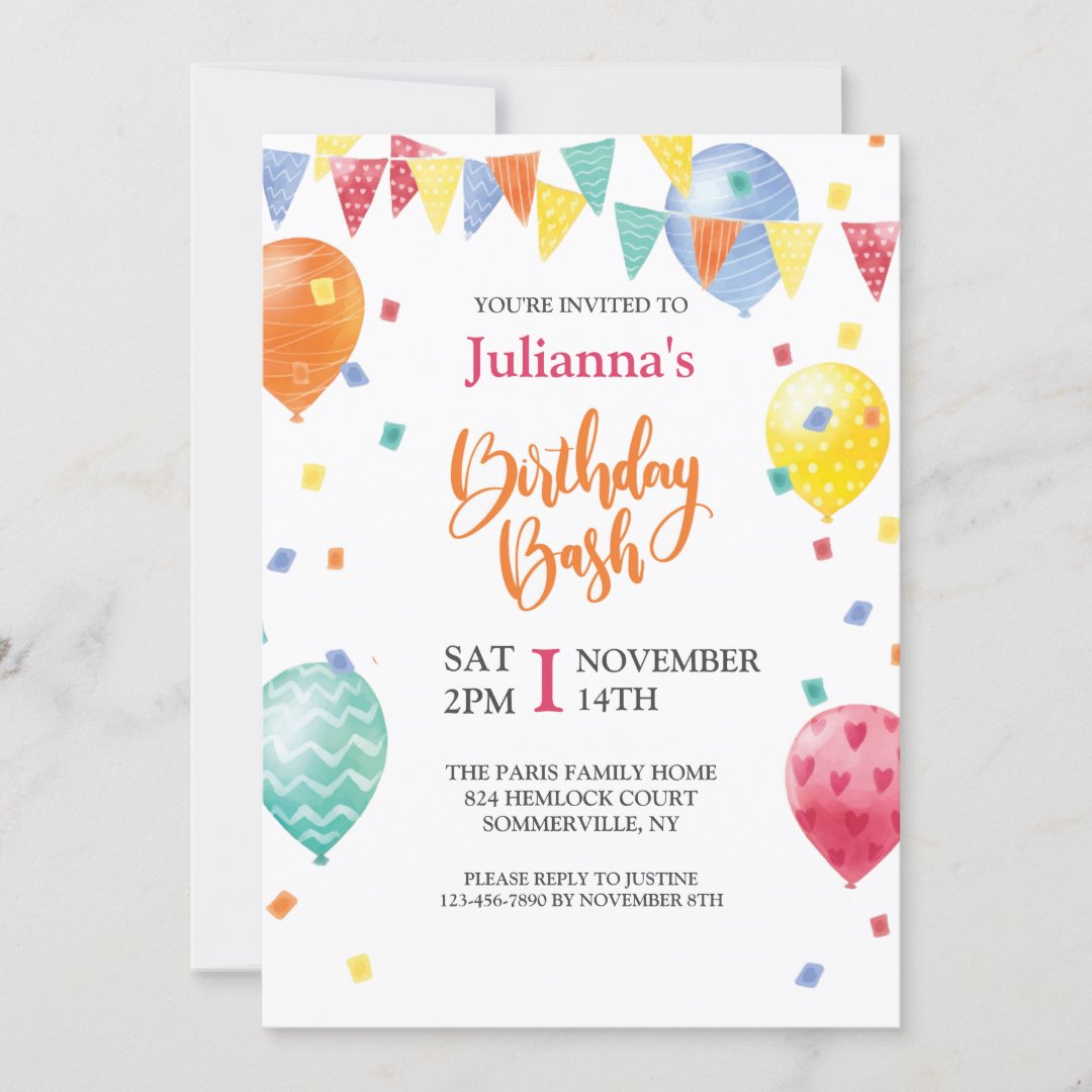 Balloon Birthday Bash Invitation | Zazzle