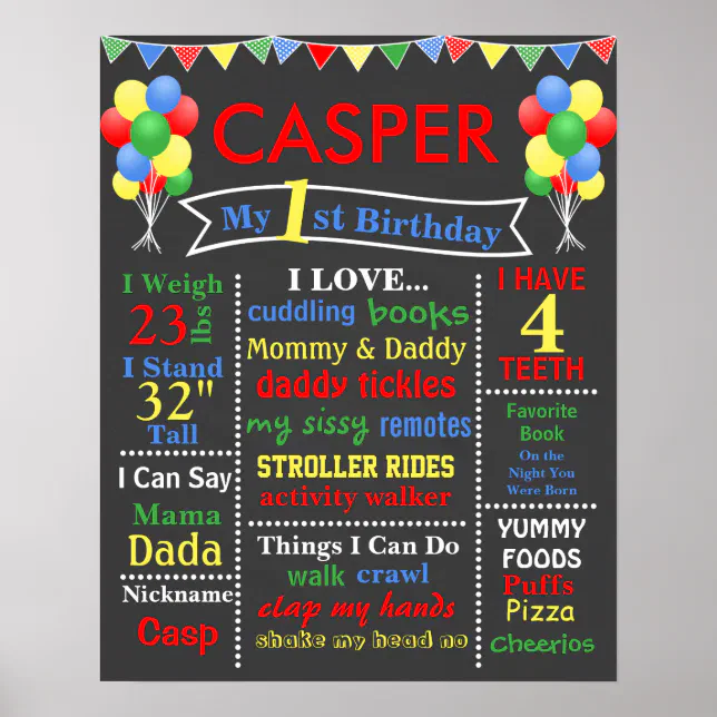 BALLOON BIRTHDAY CHALKBOARD POSTER - PRIME COLORS | Zazzle