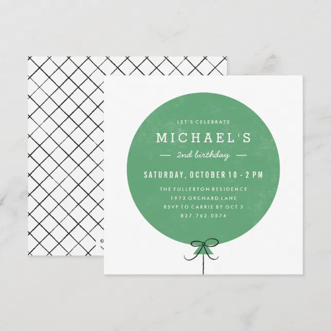 Balloon Birthday Invitation - Clover | Zazzle
