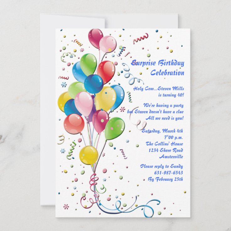 Balloon Bouquet Surprise Party Invitation | Zazzle