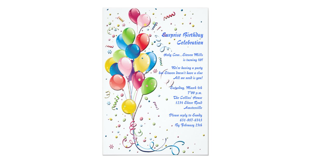 Balloon Bouquet Surprise Party Invitation | Zazzle.com