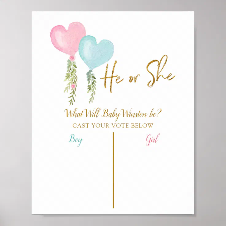Balloon Boy or Girl Gender Reveal Voting Board Poster | Zazzle