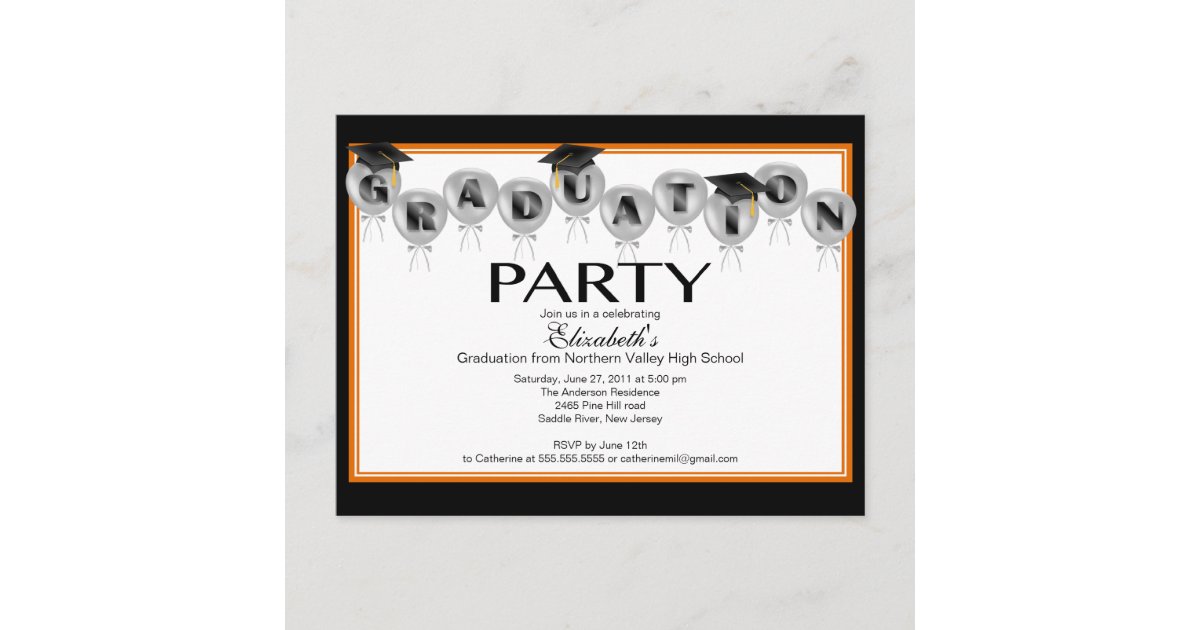 Balloon Graduation Party Invitation Black Grad Cap | Zazzle