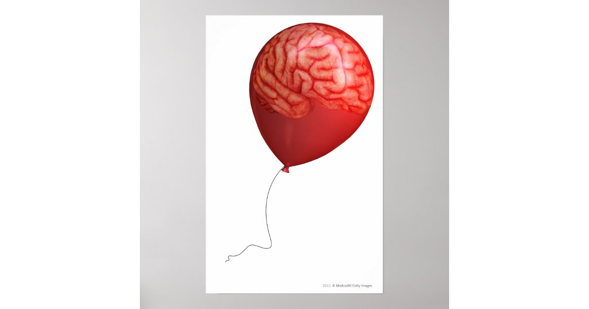 Balloon illustration with a superimposed brain poster | Zazzle