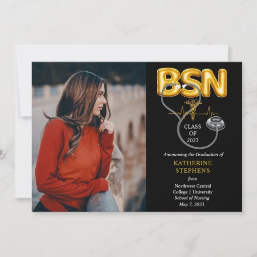 Balloon Letters BSN Caduceus Stethoscope Grad Announcement | Zazzle