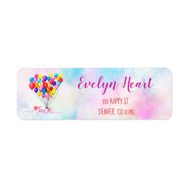 BALLOON LOVE Girly Heart Cloud Pink Red Custom Label | Zazzle