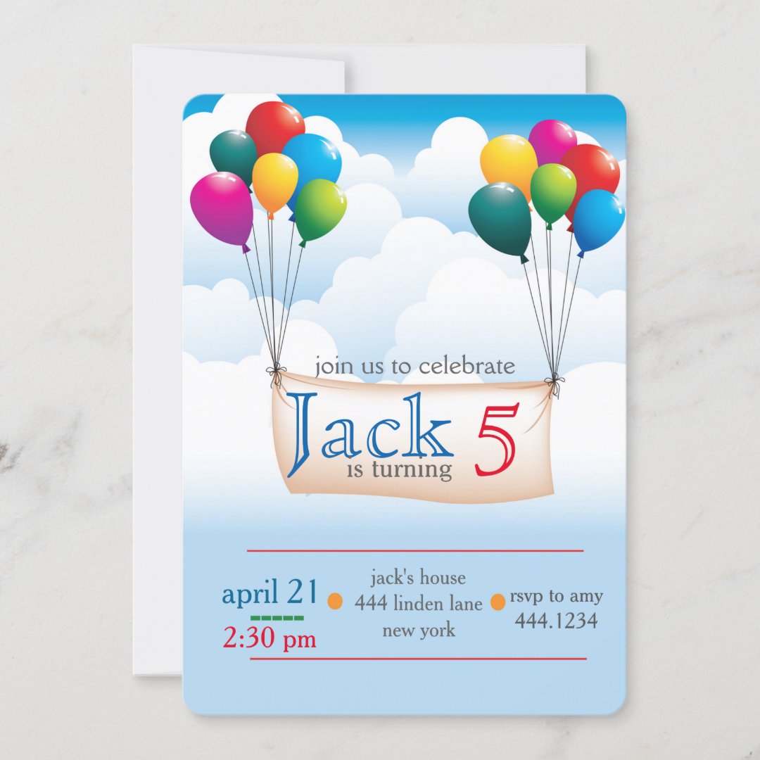 Balloon Sky Birthday Party Invitations | Zazzle