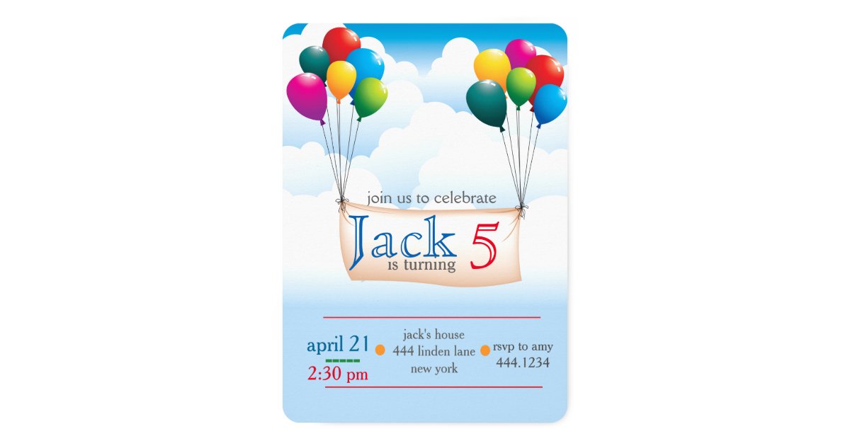 Balloon Sky Birthday Party Invitations | Zazzle.com