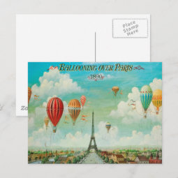 Ballooning Over Paris Vintage Travel Postcard | Zazzle