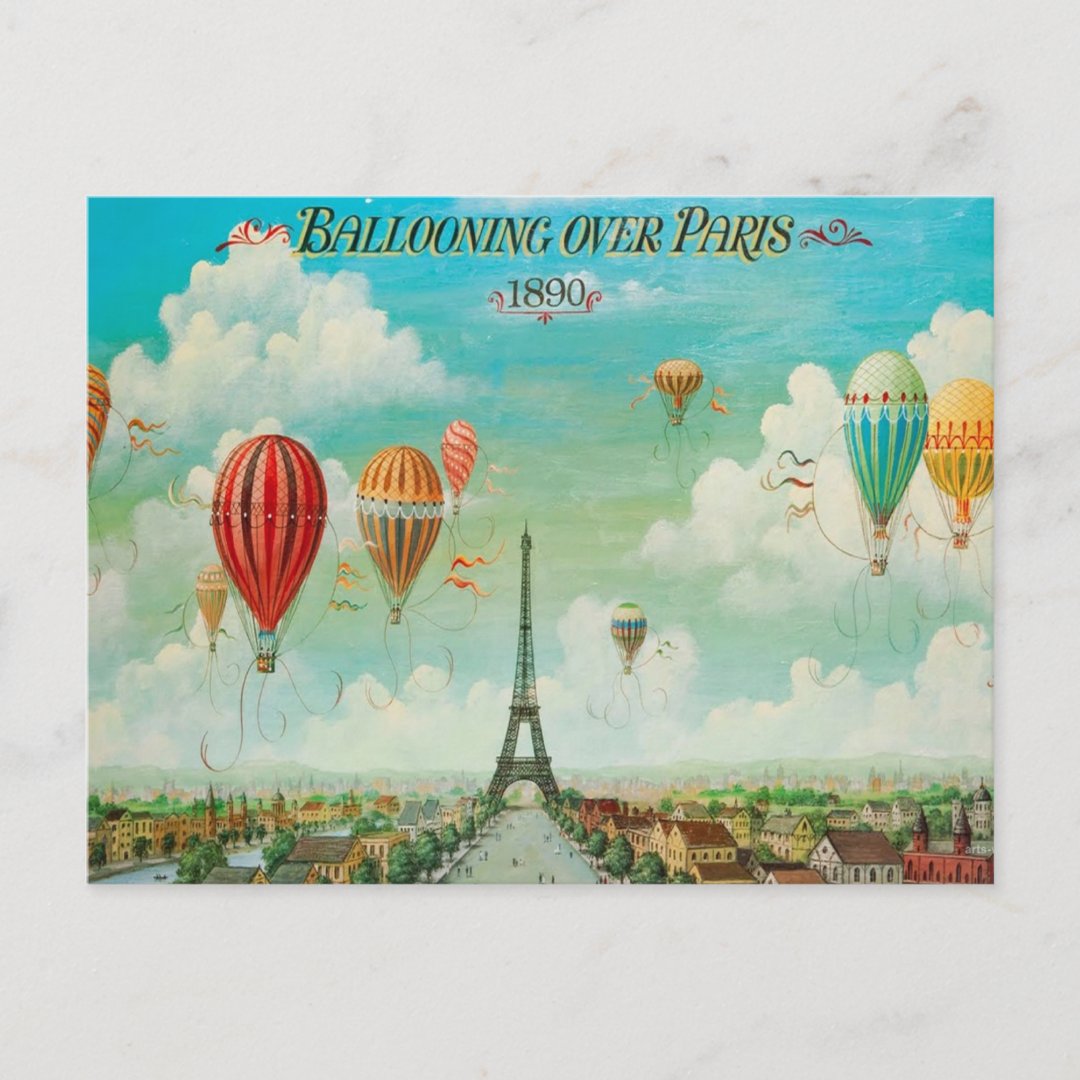 Ballooning Over Paris Vintage Travel Postcard | Zazzle