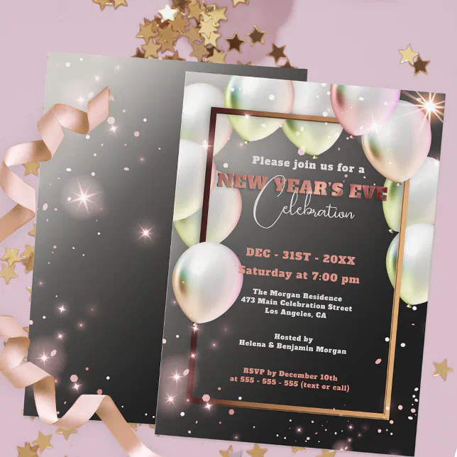 Balloons and Confetti New Year's Eve Celebration Invitation | Zazzle