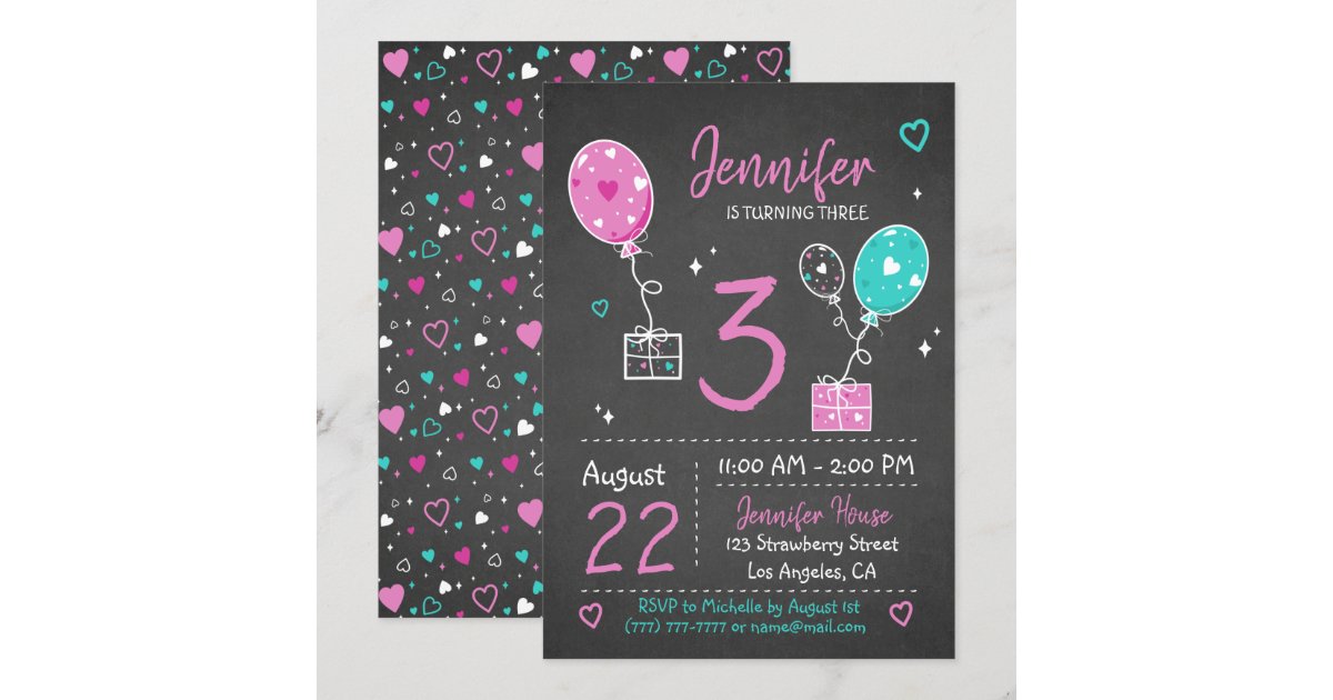 Balloons and Gifts Birthday Chalkboard Invitation | Zazzle