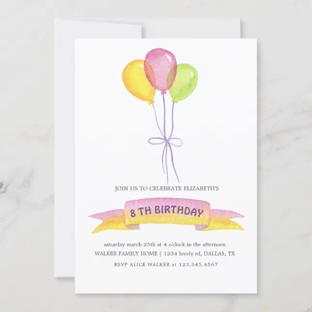 Balloons and Ribbons | Birthday Invitation | Zazzle