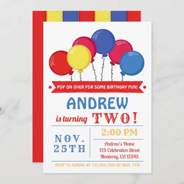 Balloons Birthday Party Invitation | Zazzle