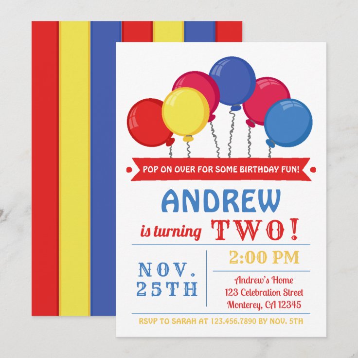 Balloons Birthday Party Invitation | Zazzle