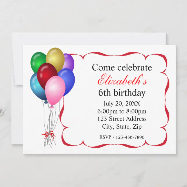Balloons Birthday Party Invitation | Zazzle