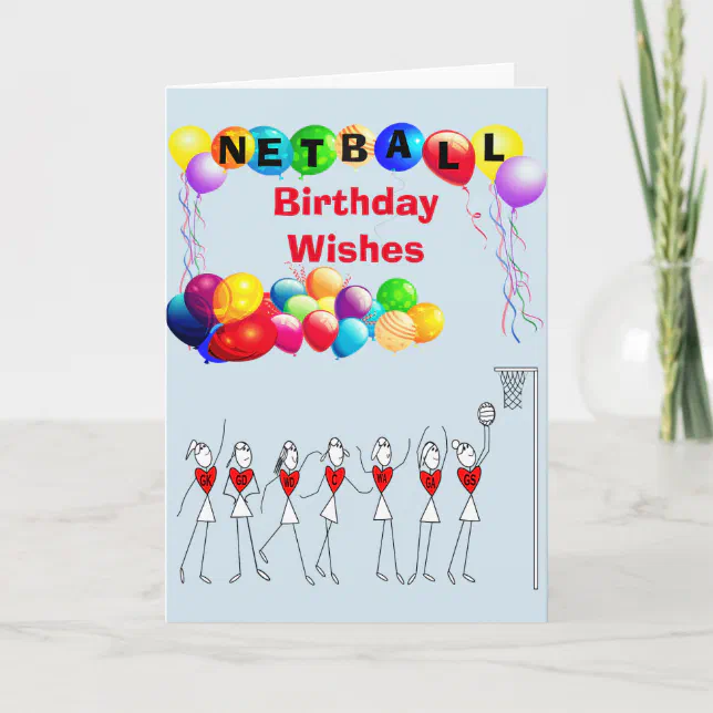 Balloons Birthday Wishes Netball Greeting Card | Zazzle