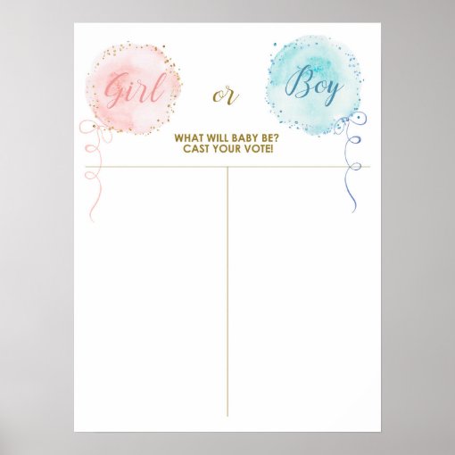 Balloons Cast your vote, baby girl or boy Poster | Zazzle
