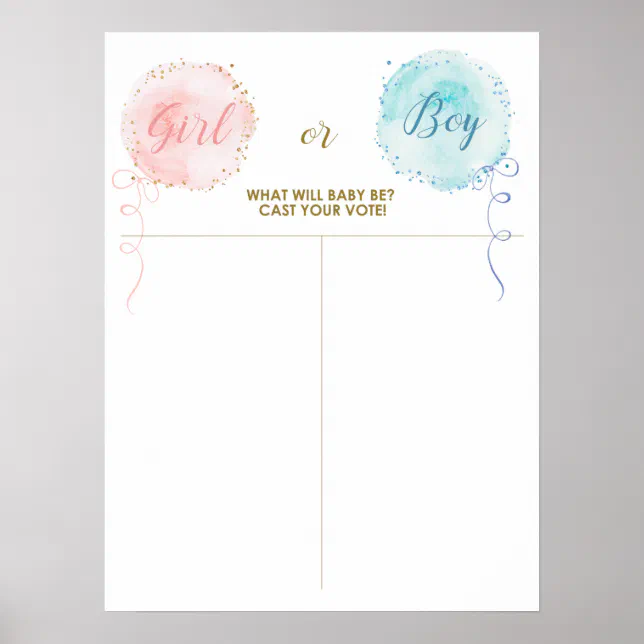 Balloons Cast your vote, baby girl or boy Poster | Zazzle